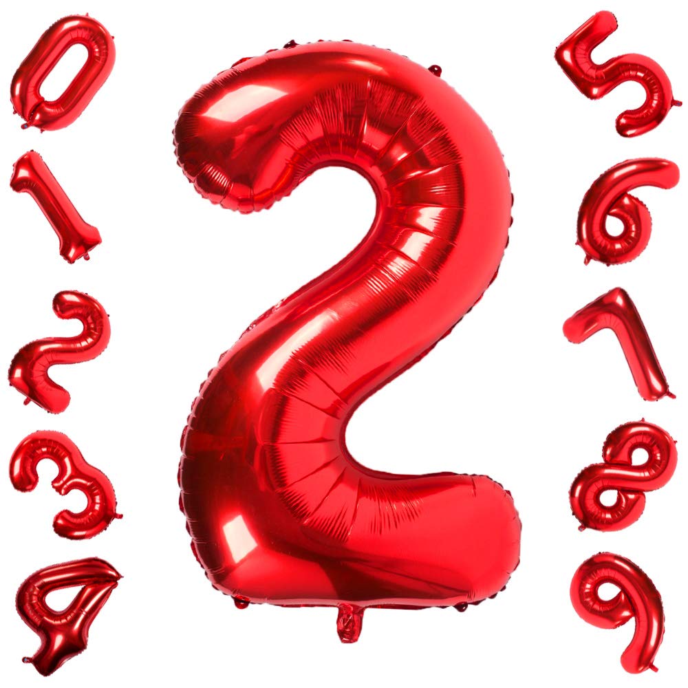 Red 2 Balloons,40 Inch Birthday Foil Balloon Party Decorations Supplies Helium Mylar Digital Balloons (Red Number 2)