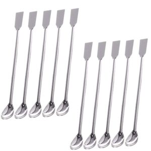 tihood 10pcs 2 in 1 stainless steel lab spoon spatula/laboratory sampling spoon mixing spatula