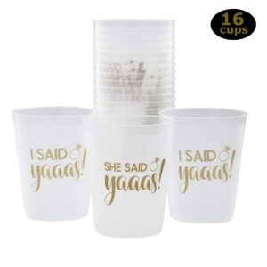 Felitsa Bachelorette Party Cups - I Said Yaaas Style (16 pcs, 16 Oz.) - Engagement Party Decoration and Bridal Shower Gift