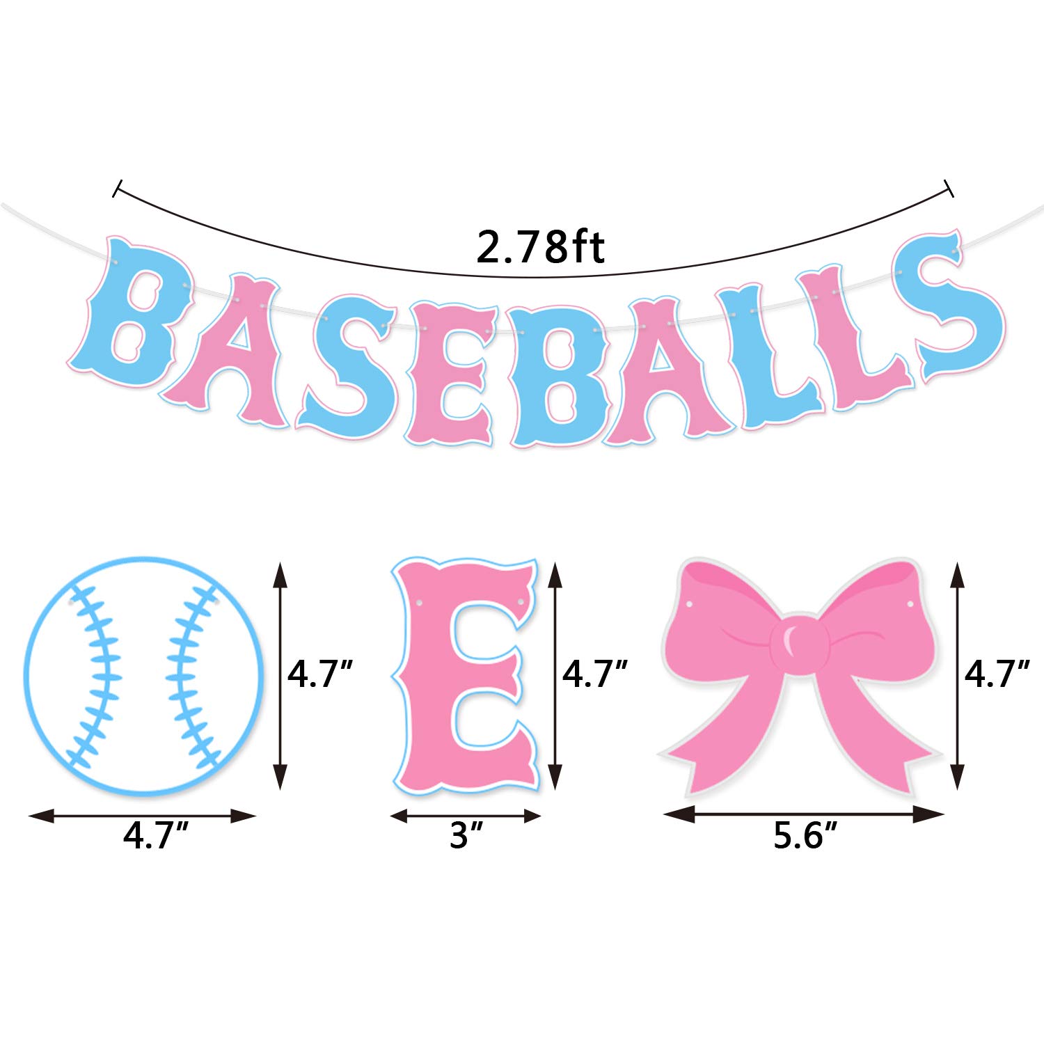 Kitticcino Baseballs or Bows Gender Reveal Banner Boy or Girl Baby Shower Garland Blue or Pink Gender Reveal Party Pregnancy Announcement Decor