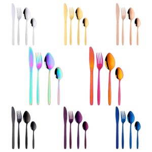 32-piece silverware set for 8, buygo stainless steel multicolor camping flatware dinnerware sets, hand polish, dishwasher safe