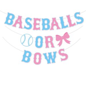 kitticcino baseballs or bows gender reveal banner boy or girl baby shower garland blue or pink gender reveal party pregnancy announcement decor