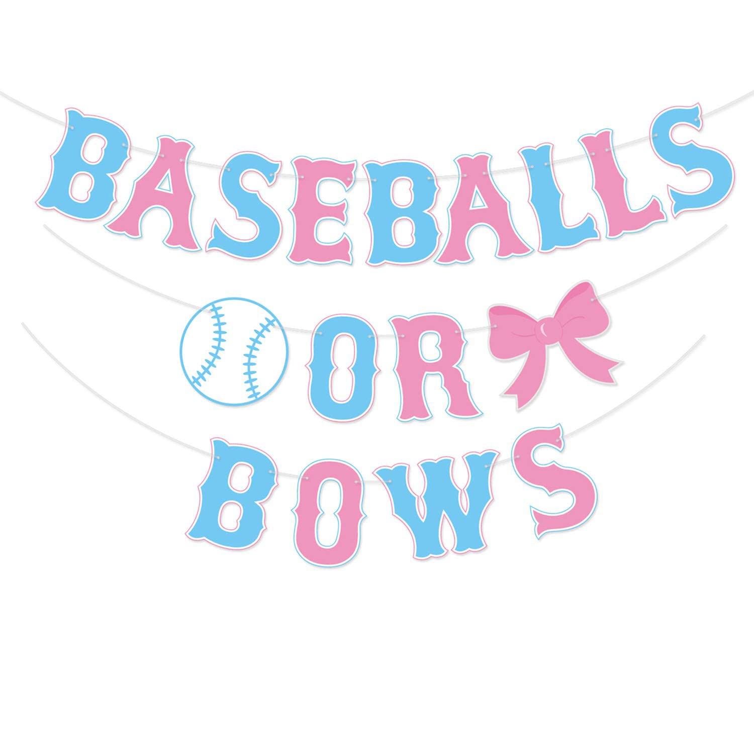 Kitticcino Baseballs or Bows Gender Reveal Banner Boy or Girl Baby Shower Garland Blue or Pink Gender Reveal Party Pregnancy Announcement Decor