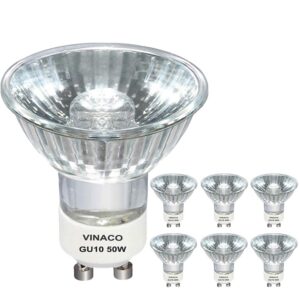 gu10 halogen 50w bulbs, 6pcs gu10+c 120v 50w halogen light bulbs, gu10 dimmable, warm white, high brightness mr16 gu10 with glass cover, long lifespan gu10 50w for recessed track lighting, gu10 base