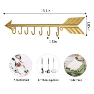 Urban Deco Wall Mounted Gold Arrow Shaped Jewelry Organizer Key Holders– 7 Hooks Metal Necklace Hanging Holder for Girls and Women (Gold)