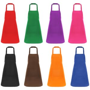 fengek 8 pcs bib apron for unisex colorful kitchen apron bulk with 2 roomy pockets for kitchen bbq painting baking, multicolor 1