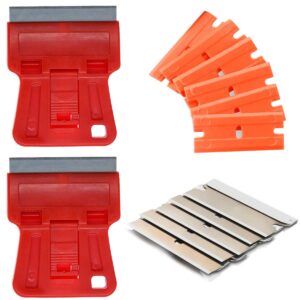 wekoil 1.5 inches high visibility mini razor blade scraper glass scraper red paint window scraper with 5 metal scraper razor blades 5 dual plastic double edge razor blades removing decal stickers