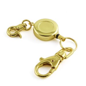 jcbiz 1pcs retractable key chain with hook zinc alloy high resilient anti-lose stretch key ring holder tool telescopic rope gold