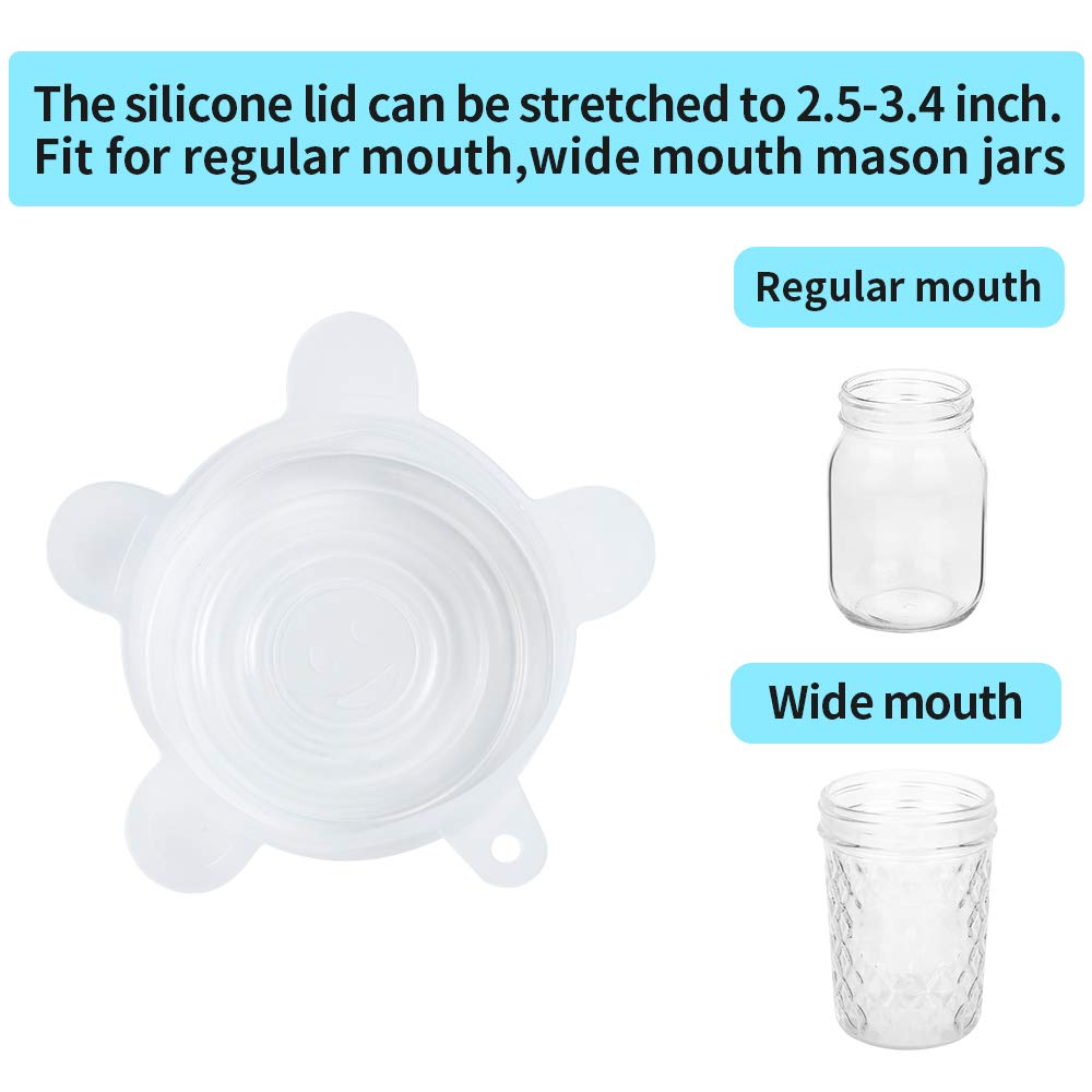 Webake Silicone Stretch Lids 10 Pack for Regular and Wide Mouth Mason Jar, Reusable Silicone Stretch Lids(Stretched to 3.5 inch), Sealed Durable Food Storage Covers Suit for Jar, Cans, Pot