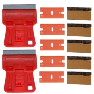 Wekoil 1.5 inches High Visibility Mini Razor Blade Scraper Glass Scraper Red Paint Window Scraper with 5 Metal Scraper Razor Blades 5 Dual Plastic Double Edge Razor Blades Removing Decal Stickers