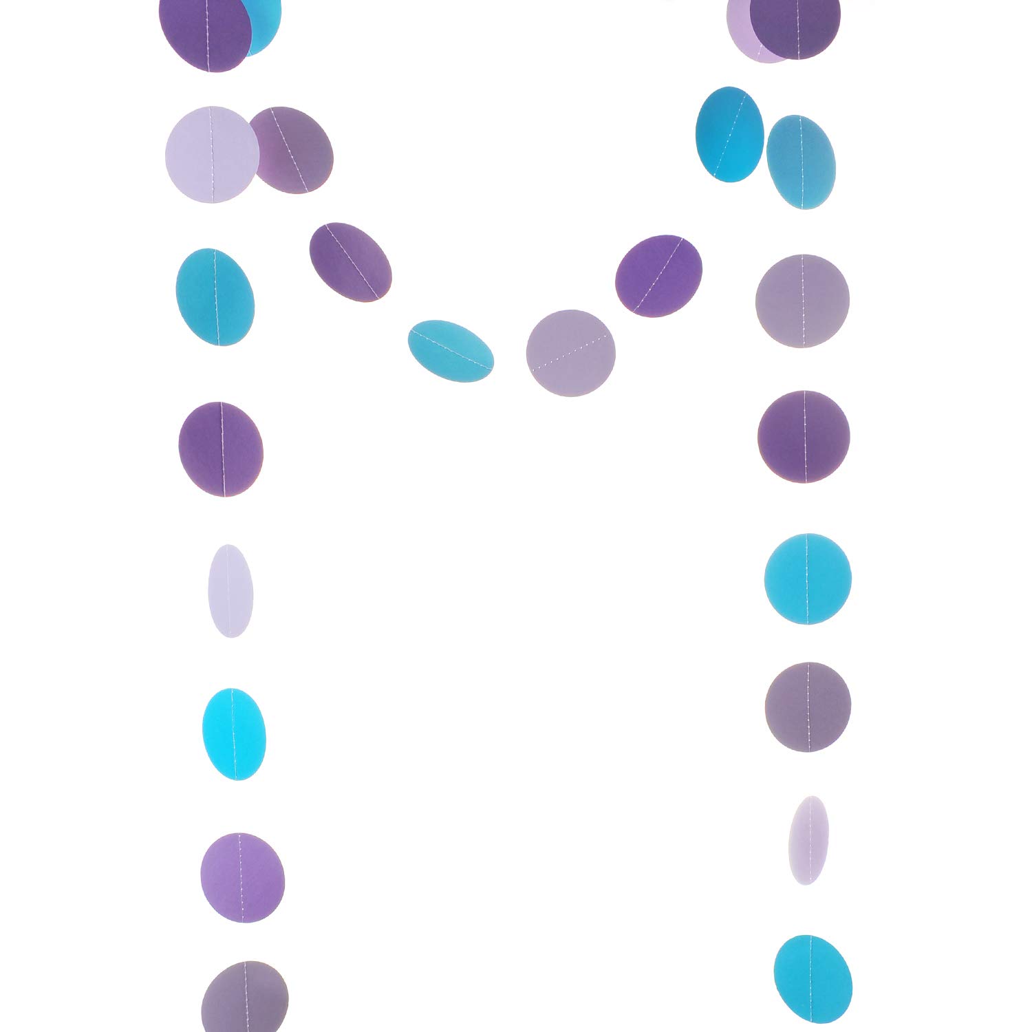 Paper Garland Circle Dots Hanging Decoration, 2.5'' in Diameter,10-feet (Purple,Lavender,Turquoise Blue, 2pc)