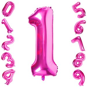 pink 1 balloons,40 inch birthday foil balloon party decorations supplies helium mylar digital balloons (pink number 1)