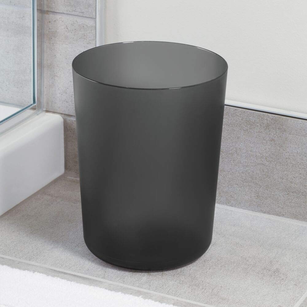 iDesign Finn Round Plastic Trash, Compact Waste Basket Garbage Can for Bathroom, Bedroom, Home Office, Dorm, College, Smoke