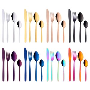 32-Piece Silverware Set for 8, BuyGo Stainless Steel Multicolor Camping Flatware Dinnerware Sets, Hand Polish, Dishwasher Safe