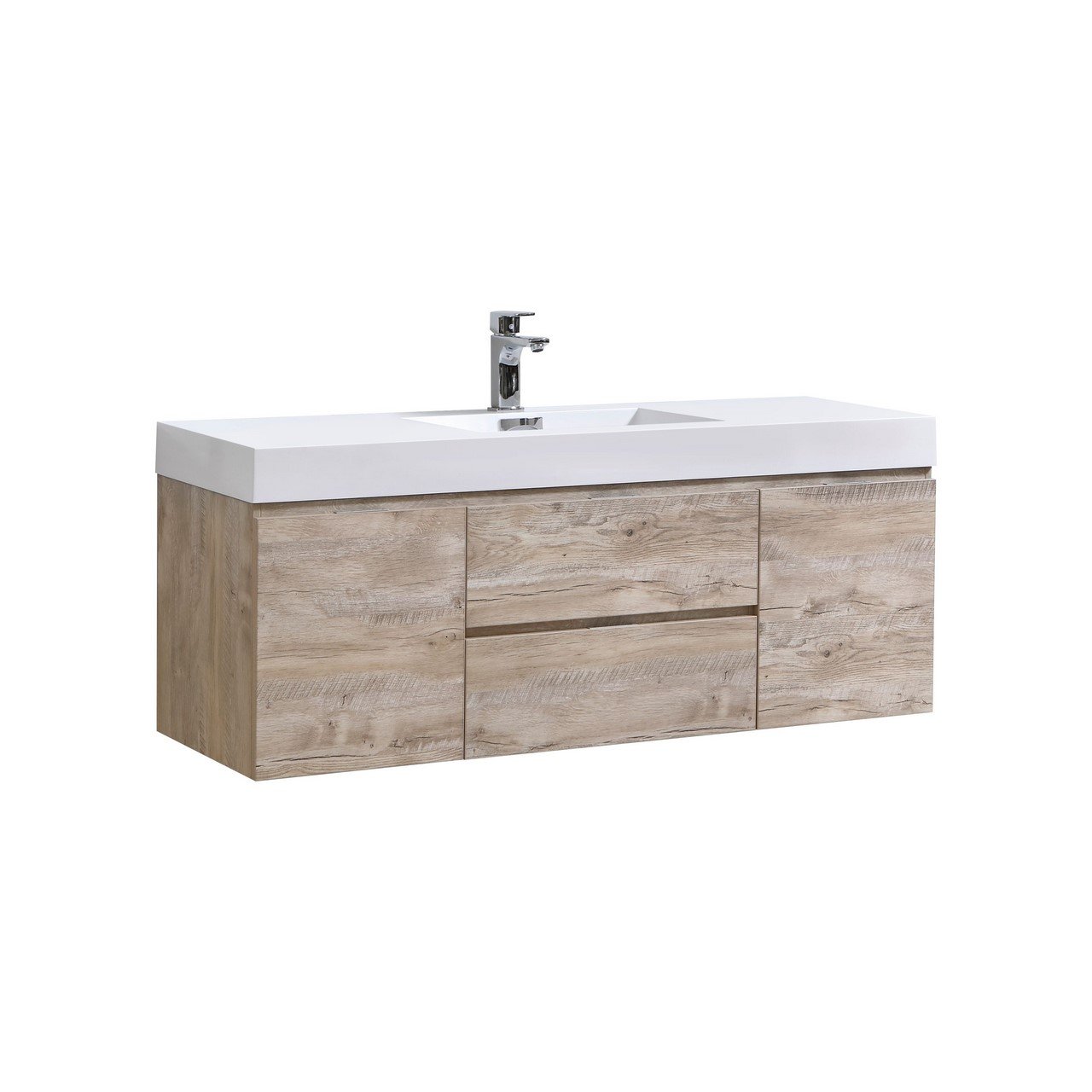 Kube BSL60S-NW Bliss 60" Single Sink Nature Wood Wall Mount Modern Bathroom Vanity