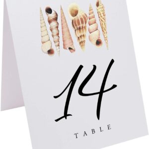 Seashell Pattern Wedding Table Numbers (Select Quantity), White, 1-10, Double Sided, Tent or Use in a Stand, Great for Parties & Restaurants - Made in the USA