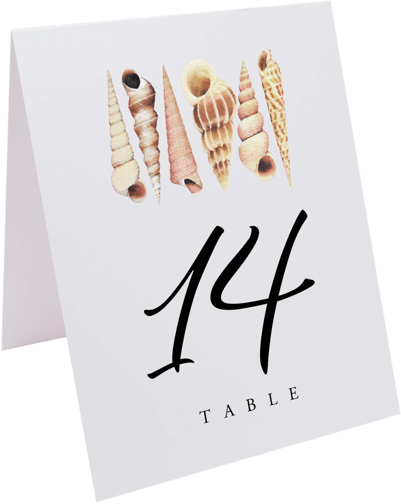 Seashell Pattern Wedding Table Numbers (Select Quantity), White, 1-10, Double Sided, Tent or Use in a Stand, Great for Parties & Restaurants - Made in the USA