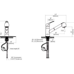 Derengge Matte Black Kitchen Sink Faucet 8 Inch Single Handle Pull Out Kitchen Faucet with Deck Plate, 1 Hole or 3 Hole Installation,083-MT