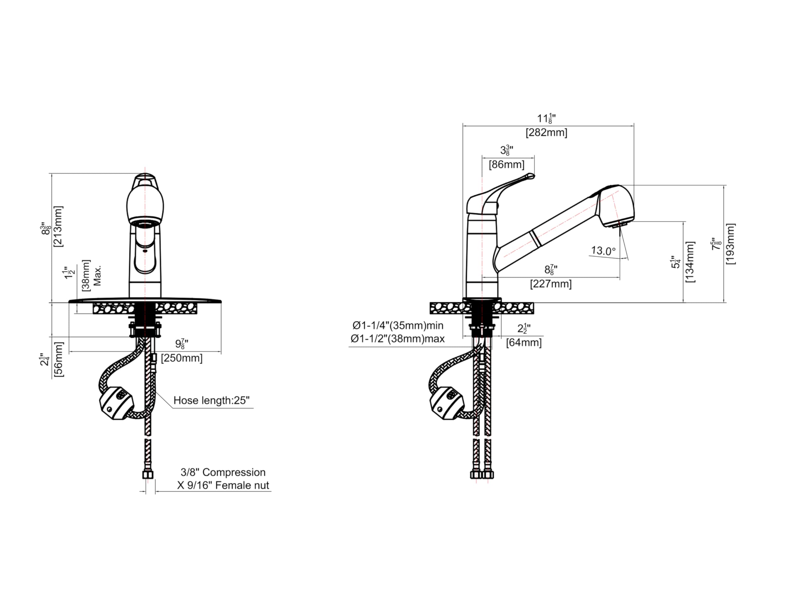 Derengge Matte Black Kitchen Sink Faucet 8 Inch Single Handle Pull Out Kitchen Faucet with Deck Plate, 1 Hole or 3 Hole Installation,083-MT