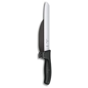 victorinox swiss classic dux knife - kitchen knife with adjustable guide - cooking knife for cutting meat, bread & more - black handle, 8.25"