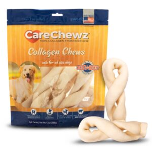 pet factory carechewz collagen 6-7" twist keys dog chew treats - natural flavor, 6 count/1 pack