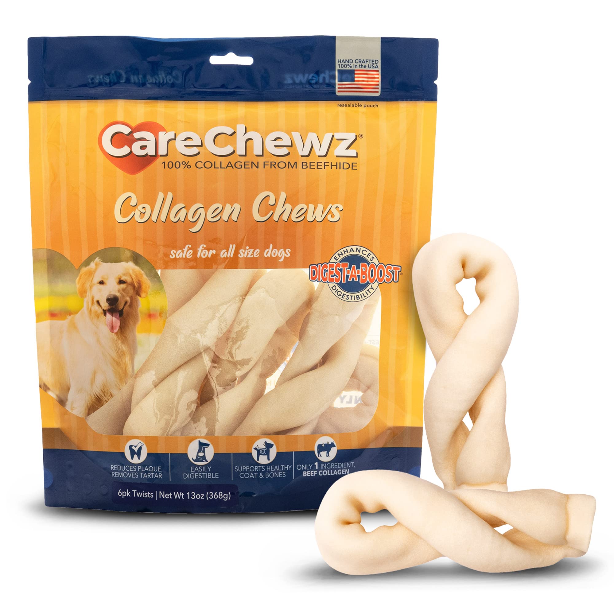 Pet Factory CareChewz Collagen 6-7" Twist Keys Dog Chew Treats - Natural Flavor, 6 Count/1 Pack