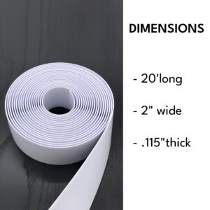 KOMORAX 20ft Long 2" Wide Vinyl Chair Strapping. Repair & Replacement Matte Finish. for Patio Outdoor Lawn Garden Durable Attractive (White)