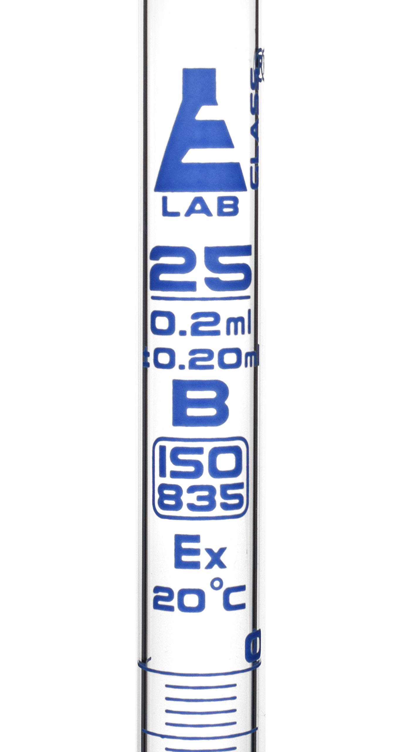 EISCO Serological Pipette, 25ml - Class B, Tolerance ±0.200ml - Blue Graduations - Color Code, White - Calibrated for Delivery to Jet - Borosilicate Glass