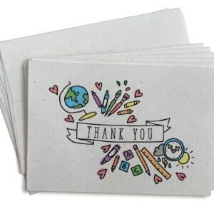 School Supplies Thank You Cards - 24 Greeting Cards with Envelopes - School Thank You Notecards For Teacher Appreciation