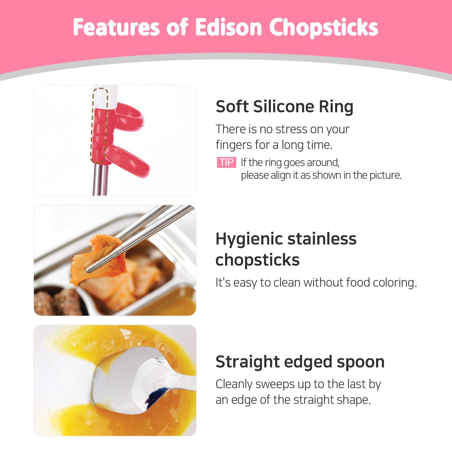 Edison Friends Rabbit Stainless Steel Chopsticks, Spoon, Fork and Case 4 Set, Chopsticks Training, Beginner, Brain Training (White Rabbit) Right Handed/Made in Korea