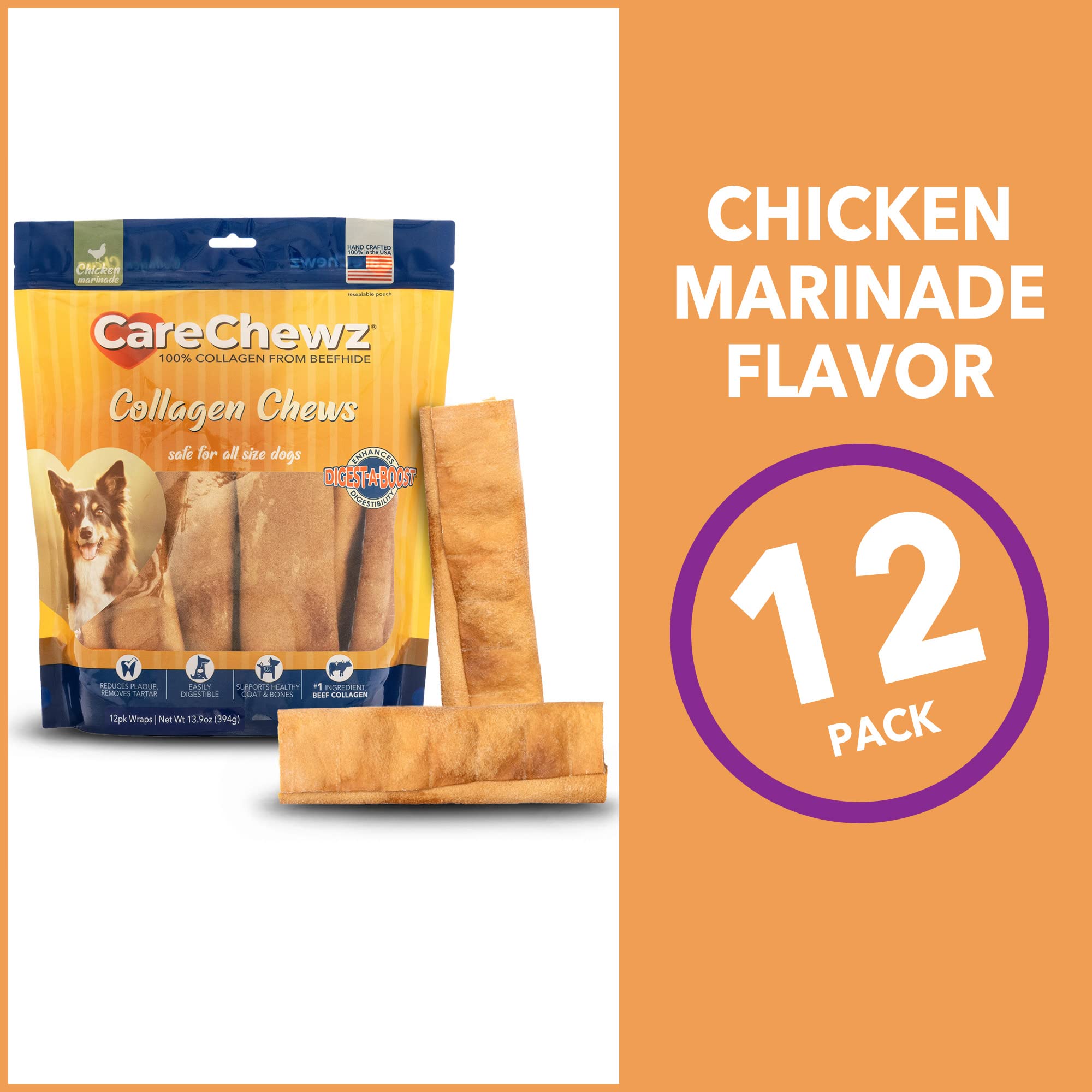 Pet Factory CareChewz Collagen 6-7" Small Wraps Dog Chew Treats - Chicken Flavor, 12 Count/1 Pack