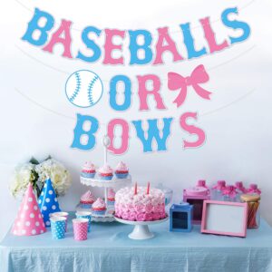 Kitticcino Baseballs or Bows Gender Reveal Banner Boy or Girl Baby Shower Garland Blue or Pink Gender Reveal Party Pregnancy Announcement Decor