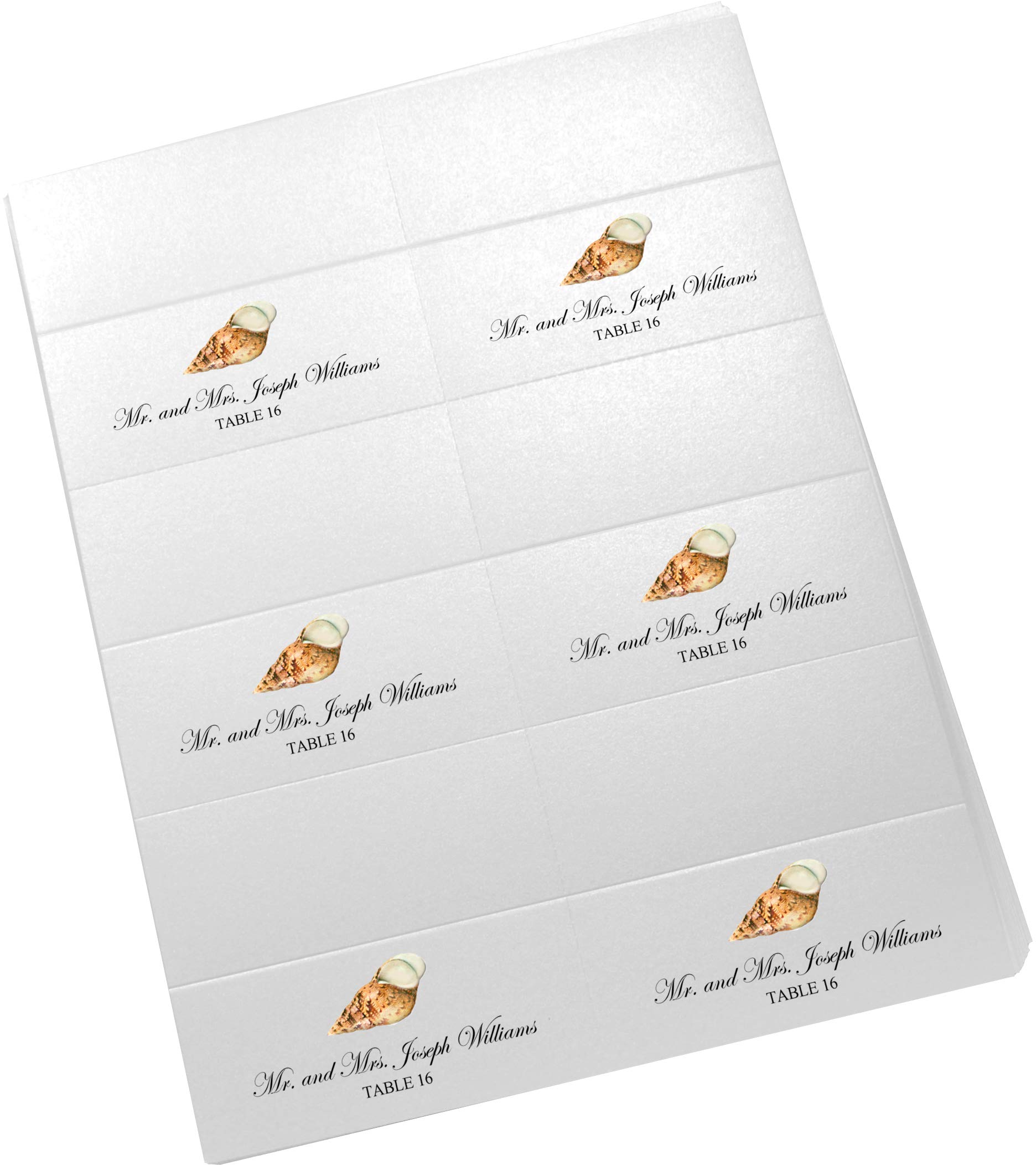 Assorted Seashell Printable Place Cards, Set of 60 (10 Sheets), Laser & Inkjet Printers - Wedding, Party, Dinner, and Special Events - Made in the USA