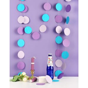 Paper Garland Circle Dots Hanging Decoration, 2.5'' in Diameter,10-feet (Purple,Lavender,Turquoise Blue, 2pc)