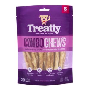 treatly combo chews beefhide twist sticks 5" w/pork meat wrap dog chew treats - 20 count/1 pack