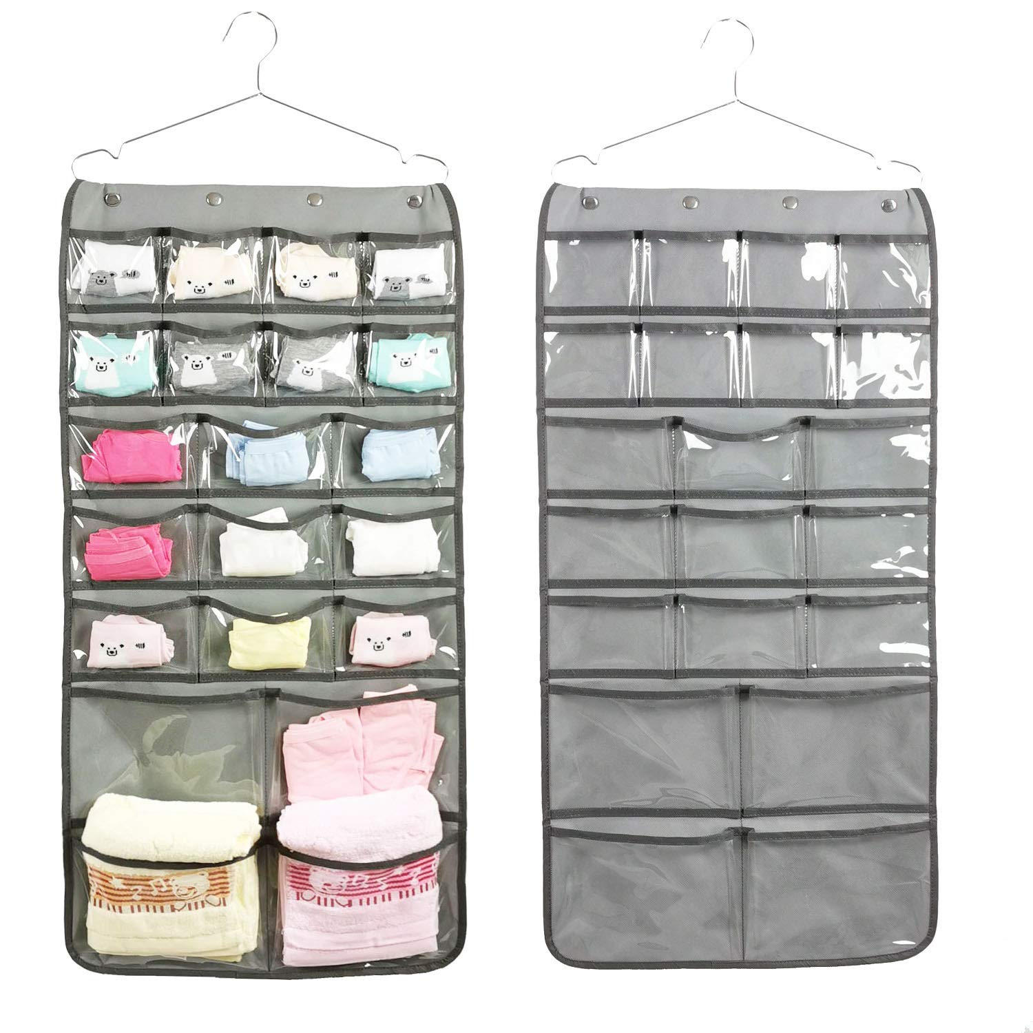 NIMES Hanging Closet Underwear Sock Bra Organizer Dual-Sided Accessories Storage With 42 Clear Pockets (GREY)