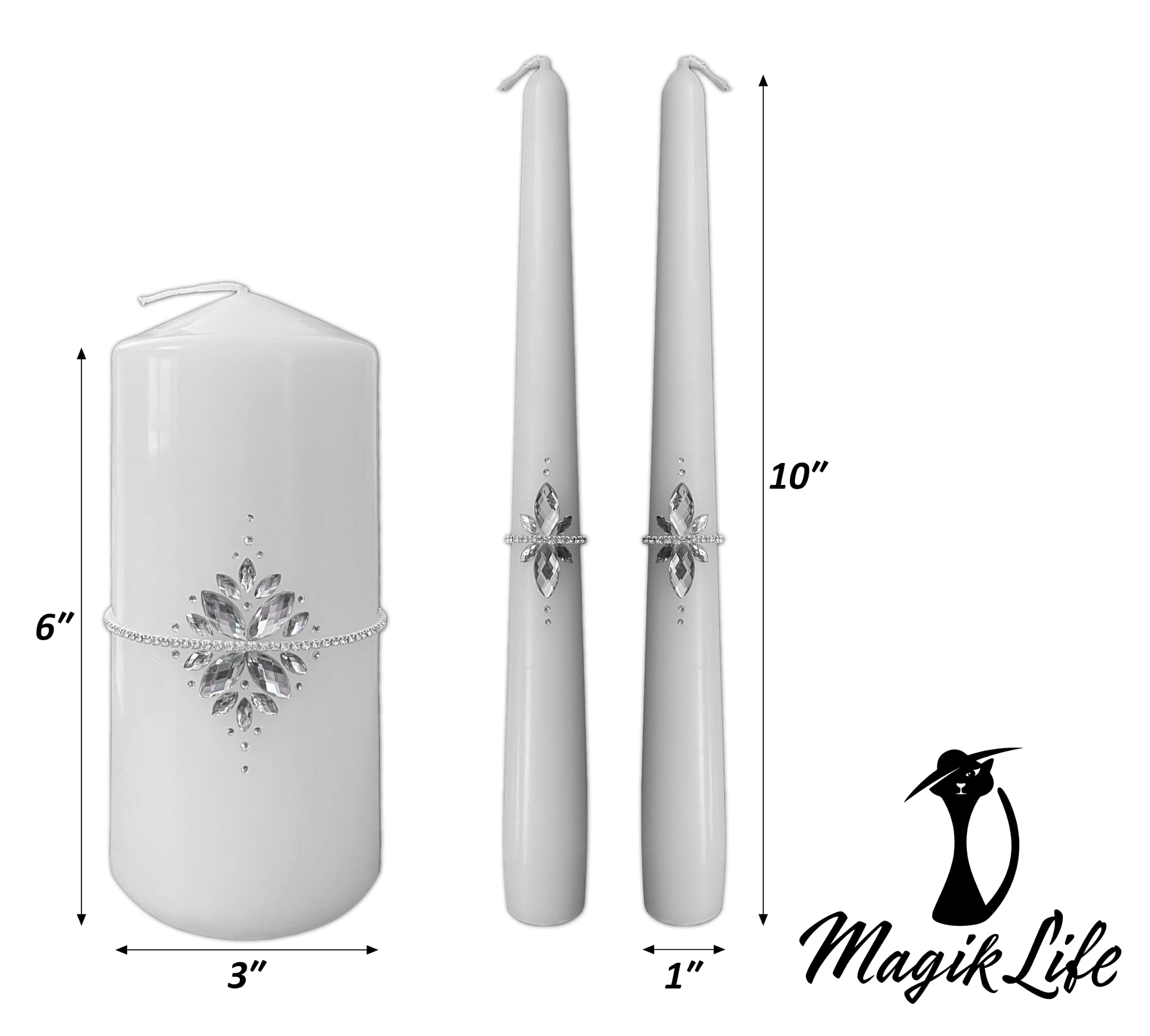 Magik Life Unity Candle Set for Wedding - Wedding Unity Set for Reception and Ceremony - Candle Sets - 6 Inch Pillar and 2 * 10 Inch Tapers