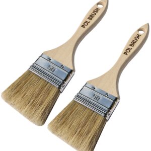 2-Pack of Professional 2-Inch Flat Paint Brushes – Natural Bristles & Wooden Handle – Perfect for Acrylic, Chalk, Oil, Watercolor, Stain, Varnish & More – Ideal for Art, Crafts, Walls & DIY Projects