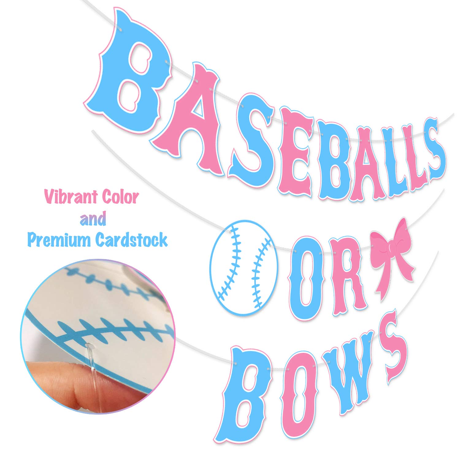 Kitticcino Baseballs or Bows Gender Reveal Banner Boy or Girl Baby Shower Garland Blue or Pink Gender Reveal Party Pregnancy Announcement Decor