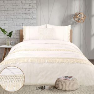 yinfung tassel duvet cover set queen fringed cotton boho macrame crochet ivory cream fringed elegant pretty boho chic bohemian off white bedding set 90x90 textured 3pieces quilt cover beige women