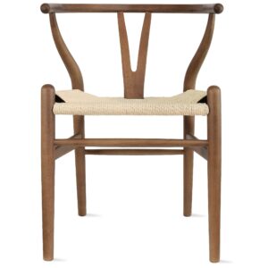 2xhome - wishbone solid wood armchair with arms open y back farmhouse dining office chair with woven beige seat (espresso)