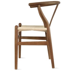 2xhome - Wishbone Solid Wood Armchair with Arms Open Y Back Farmhouse Dining Office Chair with Woven Beige Seat (Espresso)