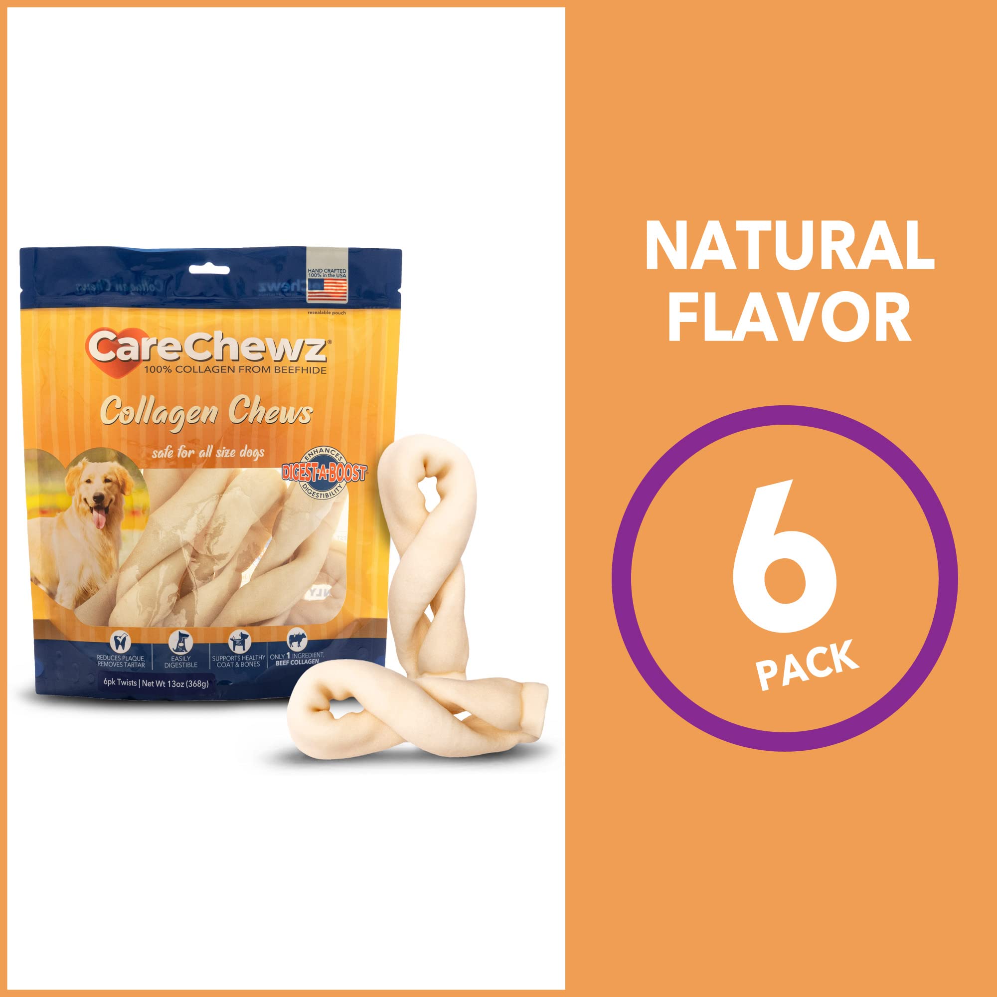 Pet Factory CareChewz Collagen 6-7" Twist Keys Dog Chew Treats - Natural Flavor, 6 Count/1 Pack