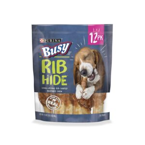 purina busy small/medium breed dog rawhide treat, rib hide - 12 ct. pouch