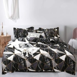 jumeey black duvet cover queen marble black white grey gold plaid bedding sets queen full geometric bedding modern men women teen boys girls abstract black gold triangle grid duvet bedding full size