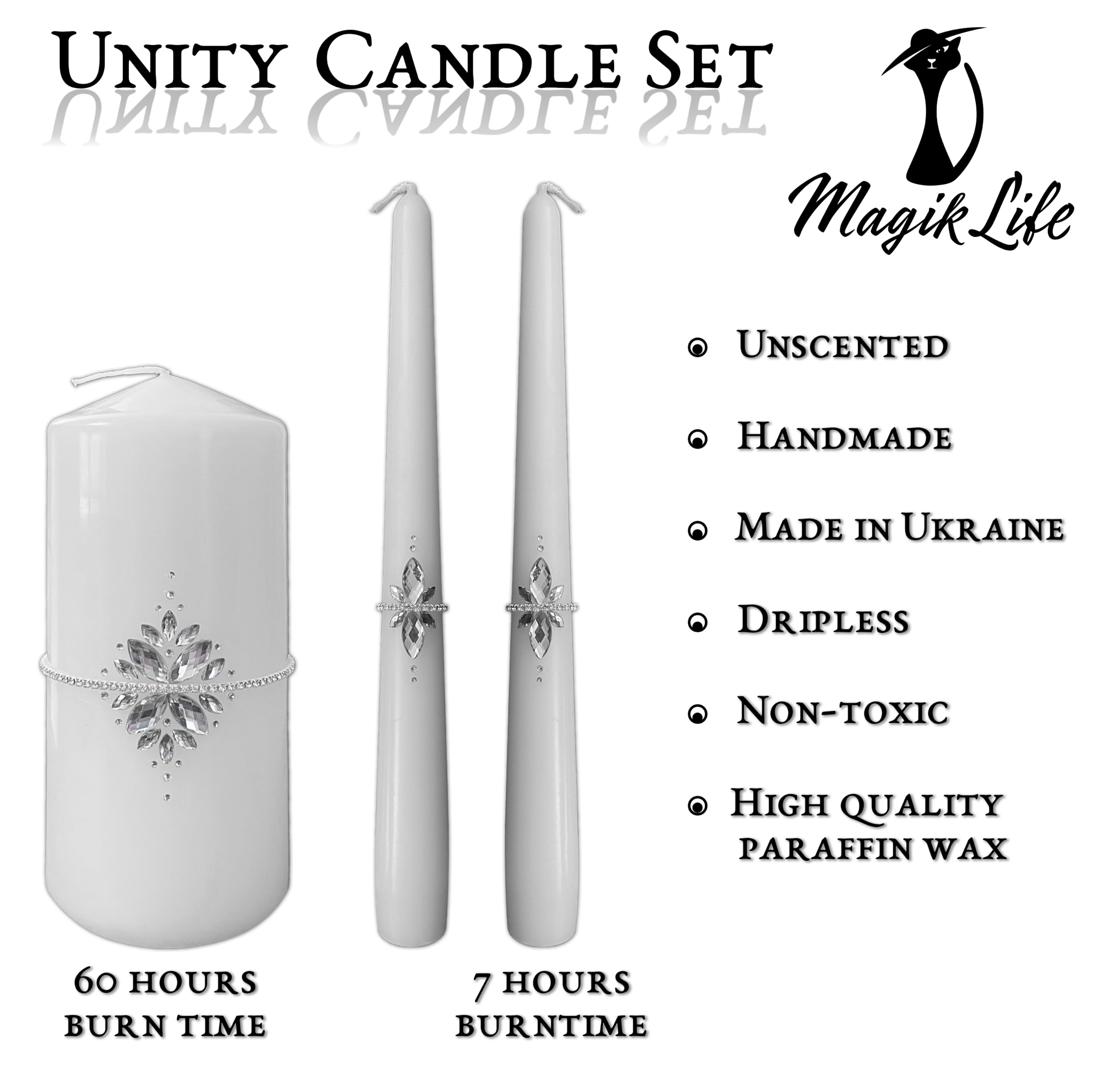 Magik Life Unity Candle Set for Wedding - Wedding Unity Set for Reception and Ceremony - Candle Sets - 6 Inch Pillar and 2 * 10 Inch Tapers