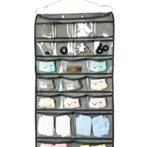 NIMES Hanging Closet Underwear Sock Bra Organizer Dual-Sided Accessories Storage With 42 Clear Pockets (GREY)