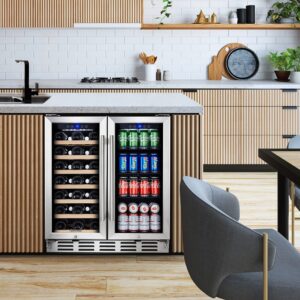 Kalamera Wine and Beverage Refrigerator, 30 inch Wine Fridge Dual Zone Hold 33 Bottles and 96 Cans, Digital Touch Control, Built-In or Freestanding