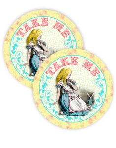 alice in wonderland party favor stickers - 40 favor bag stickers - alice in wonderland thank you tag - alice in wonderland party supplies - alice in wonderland party decorations - stickers a