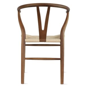 2xhome - Wishbone Solid Wood Armchair with Arms Open Y Back Farmhouse Dining Office Chair with Woven Beige Seat (Espresso)